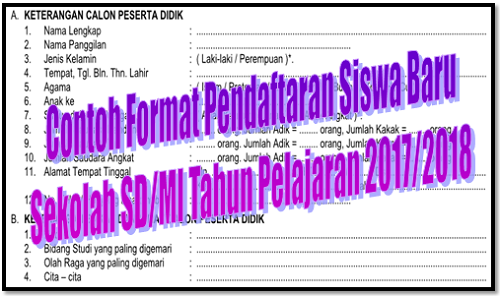 Contoh Format Registrasi Siswa Gres Sekolah Sd/Mi Tahun Pelajaran 2017/ ...