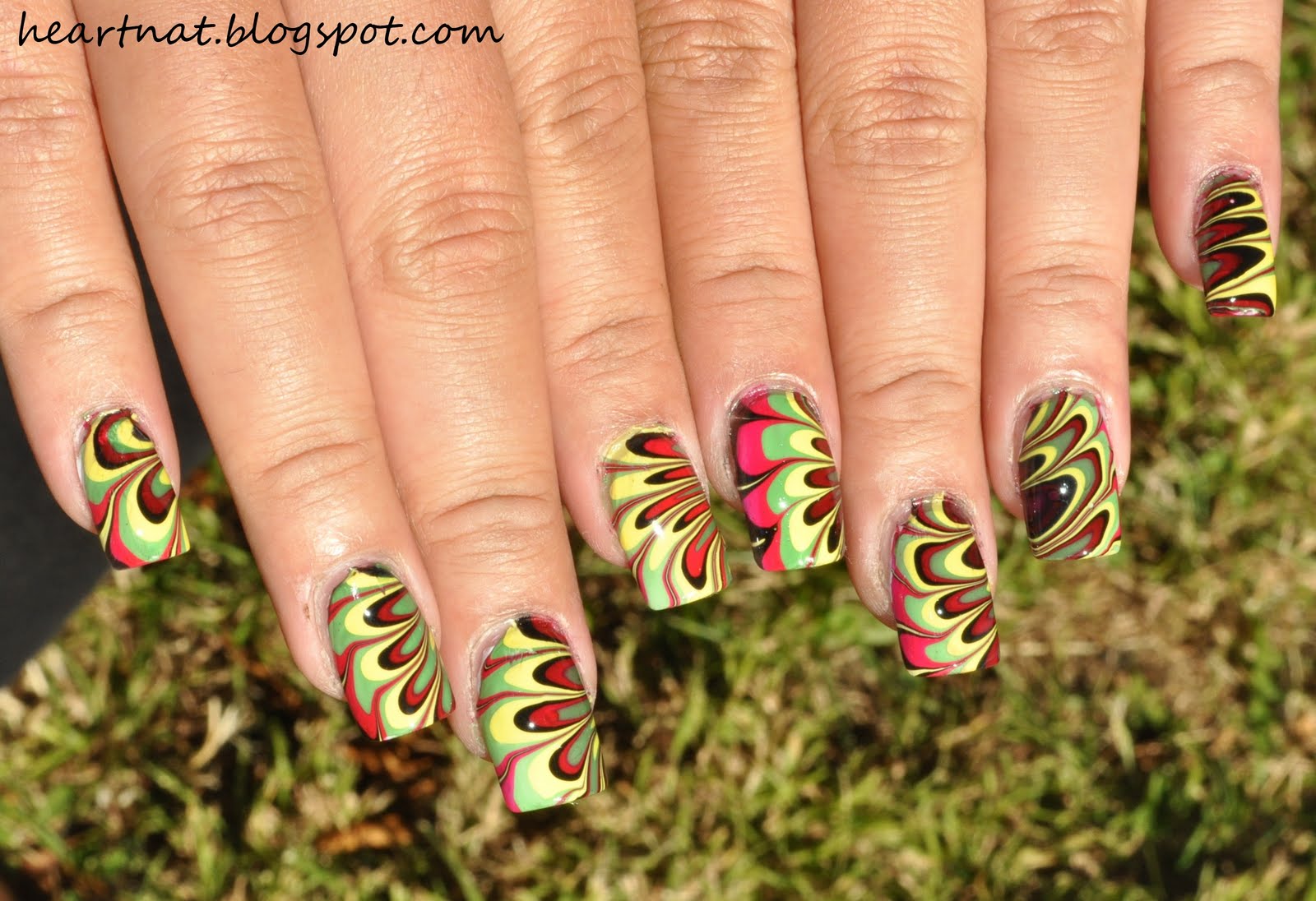 french nail art: Reggae Water Marble