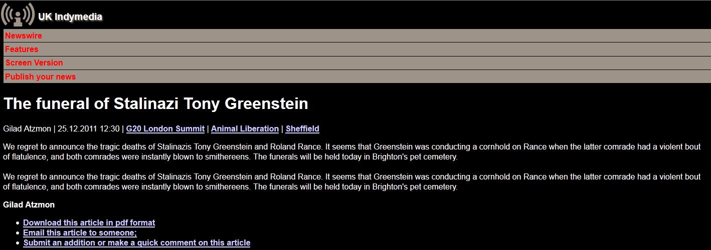 The Premature Death of Tony Greenstein & Roland Rance - Tony Greenstein