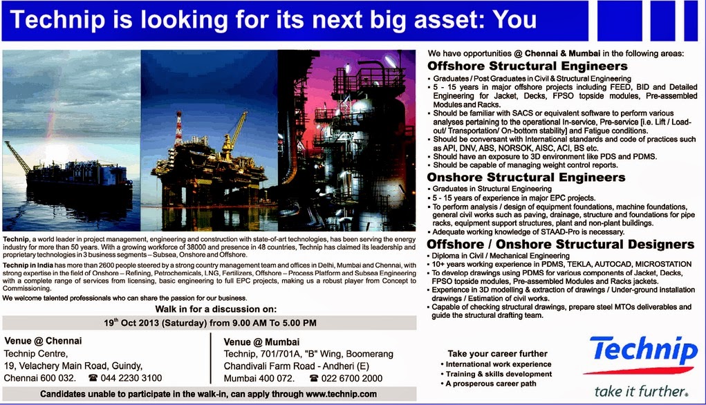 True Gift: Technip Walkin Interview in Chennai Mumbai on 19th October 2013