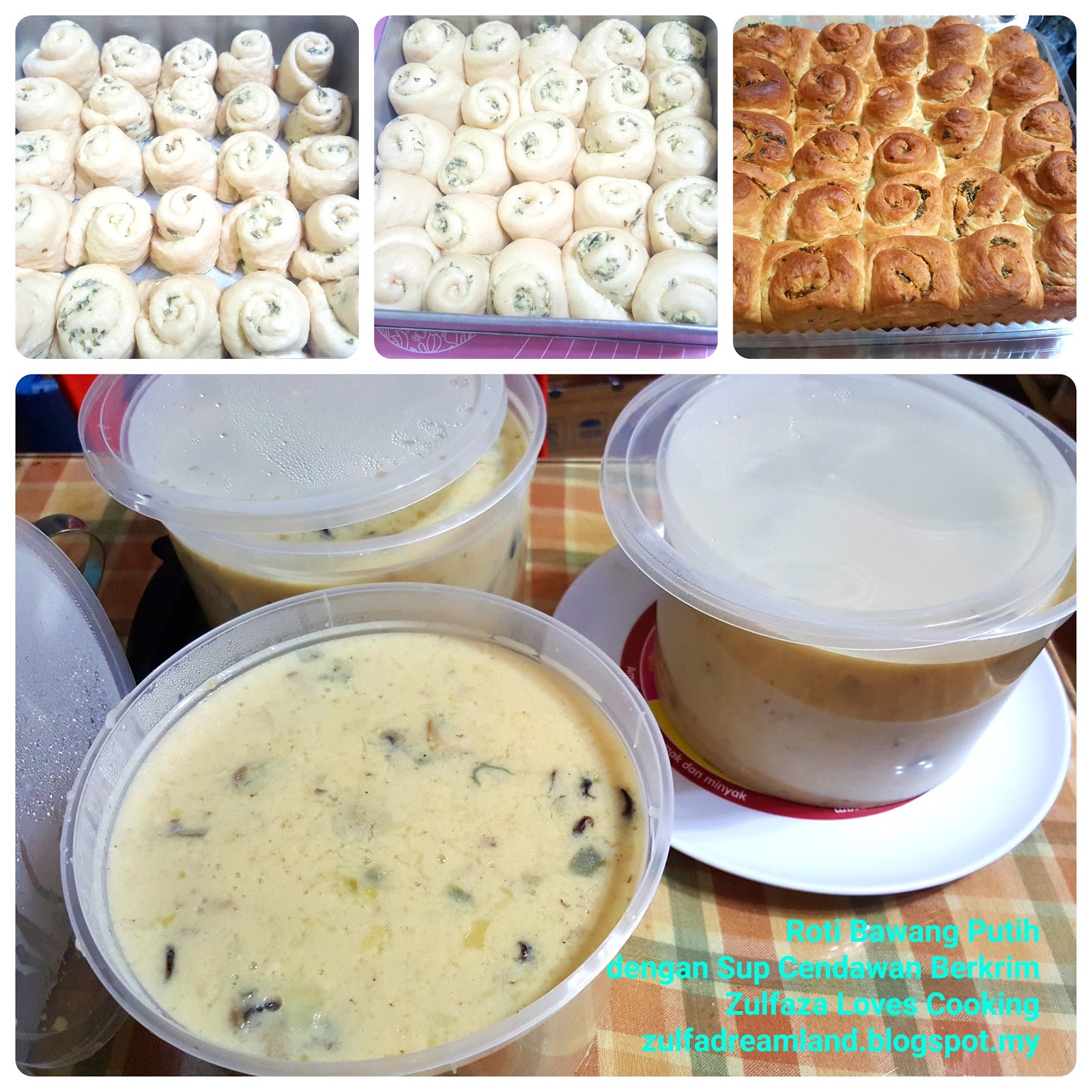 ZULFAZA LOVES COOKING: Roti Bawang Putih Gulung dan Sup Cendawan Berkrim