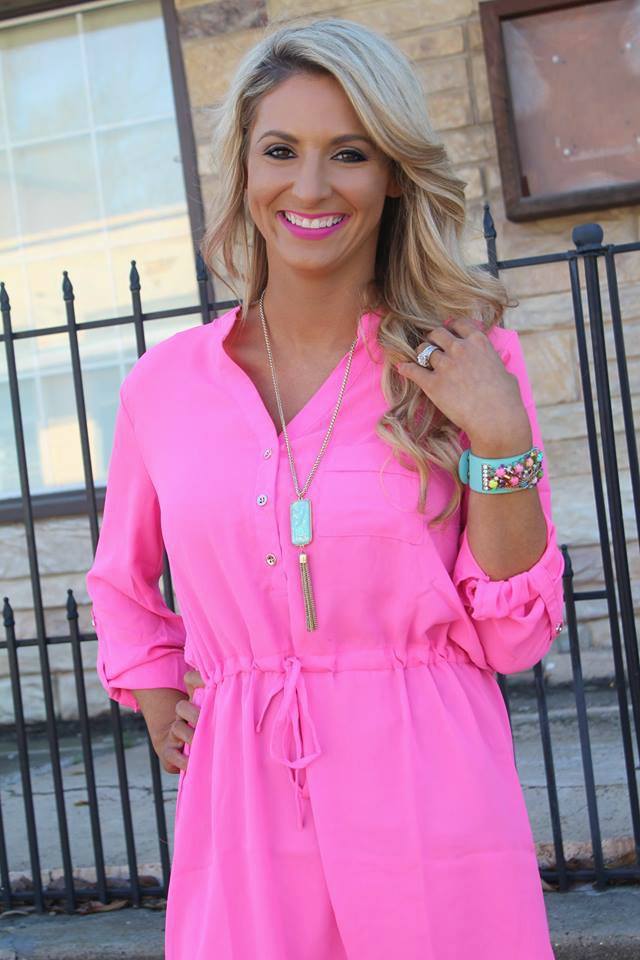 The Gaudy Mom: Hot Pink Drawstring Shirt Dress
