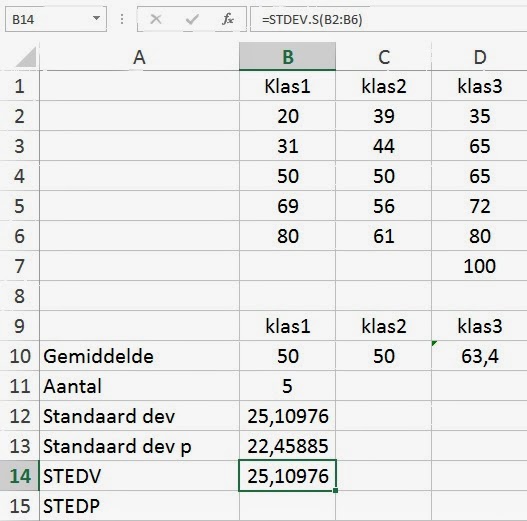 Tips voor Excel: Statistiek - Standaarddeviatie STDEV.S