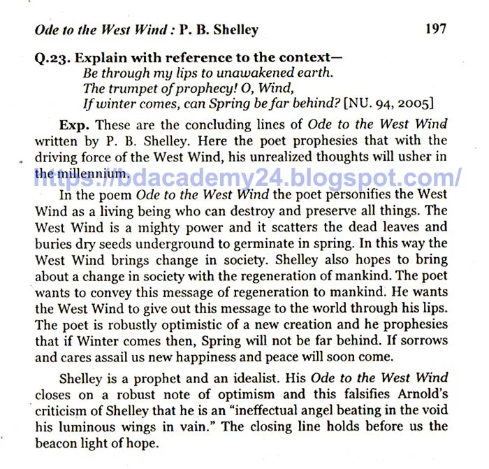 Explanations (Ode to the west wind – Percy Bysshe Shelley) - English ...