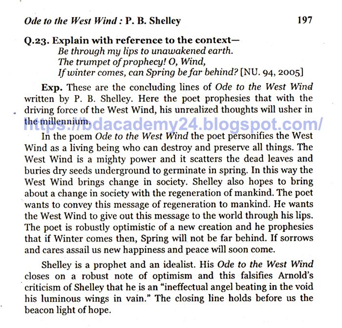 Explanations (Ode to the west wind – Percy Bysshe Shelley) - English ...