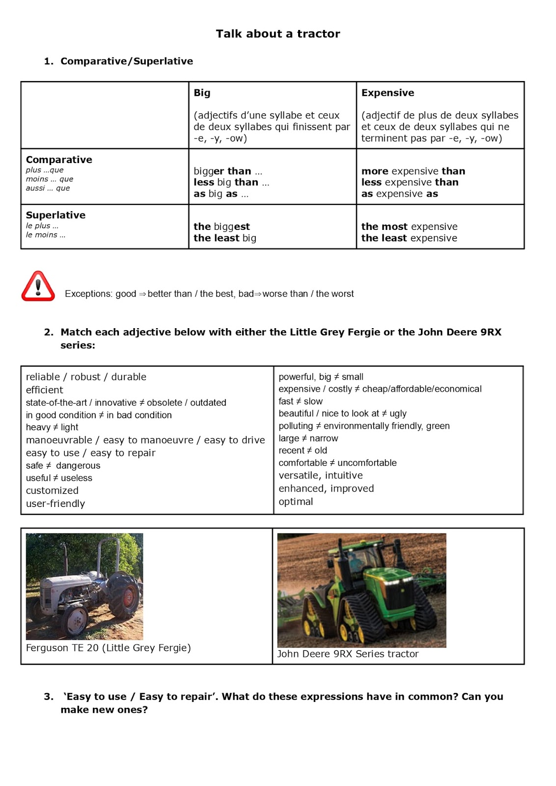 Teaching Technical English: Talk about Vehicles and Tractors Using ...