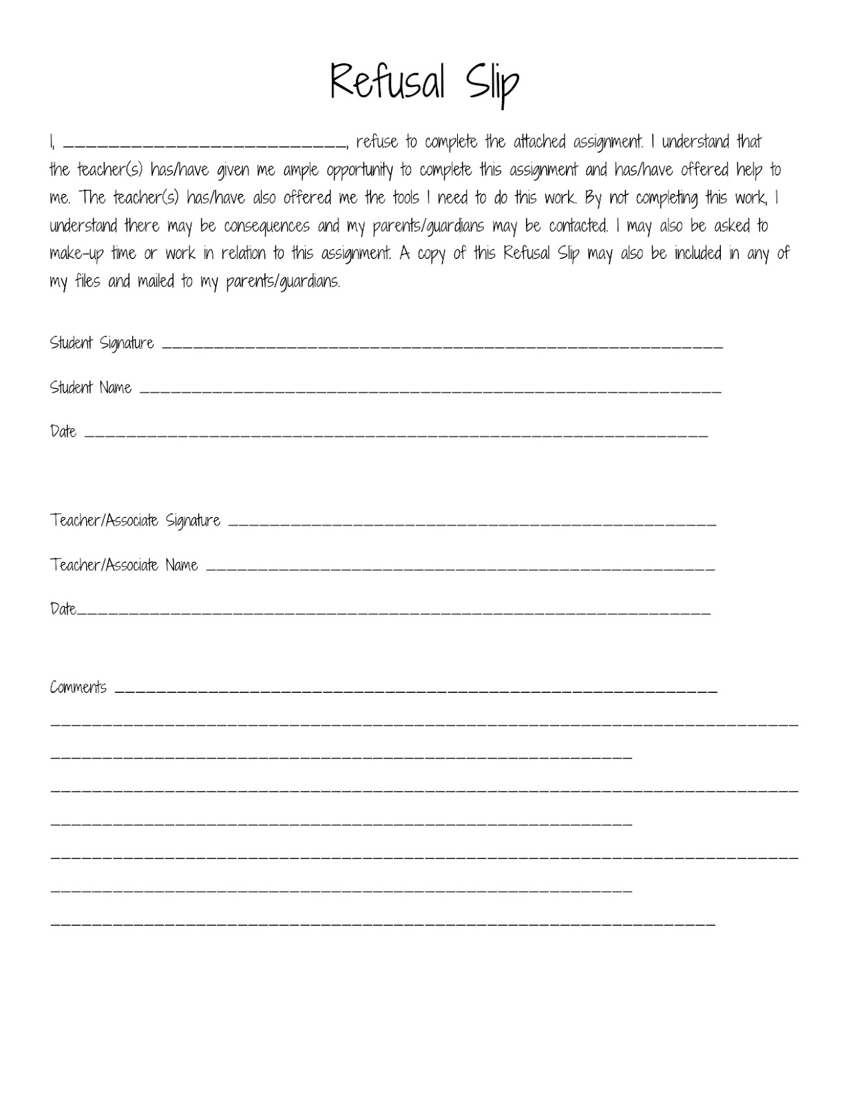 SpEd Head: Refusal Slip