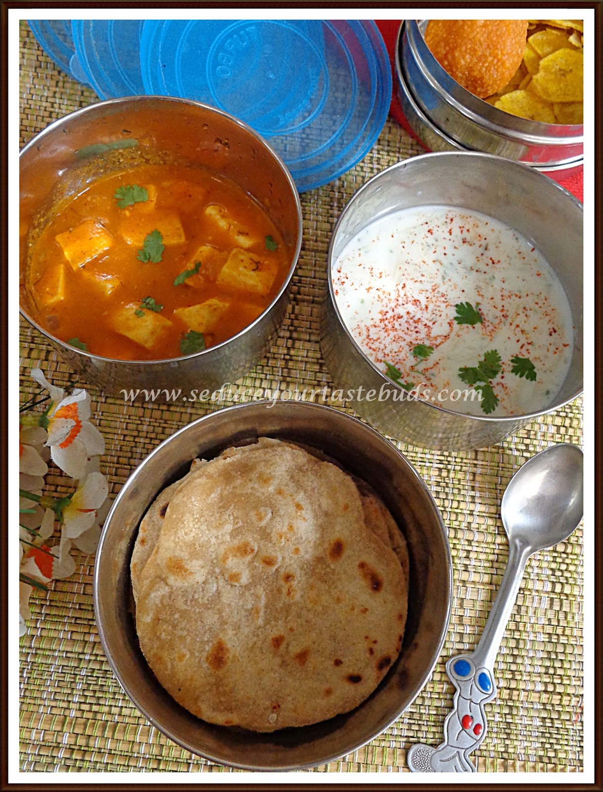 Kids Lunch Box Series # 6 | Roti , Paneer Butter Masala, Cucumber Raita ...