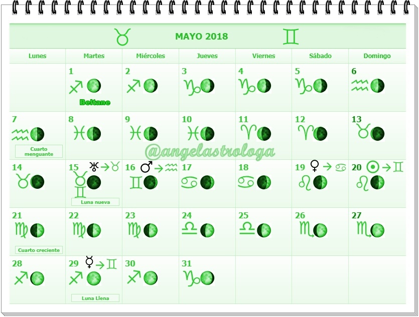 Angelastróloga: CALENDARIO MAYO 2018 🌺