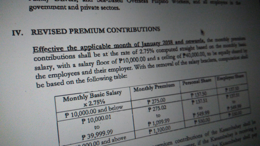 Boklit: New PhilHealth Contribution Table Starting January 2018