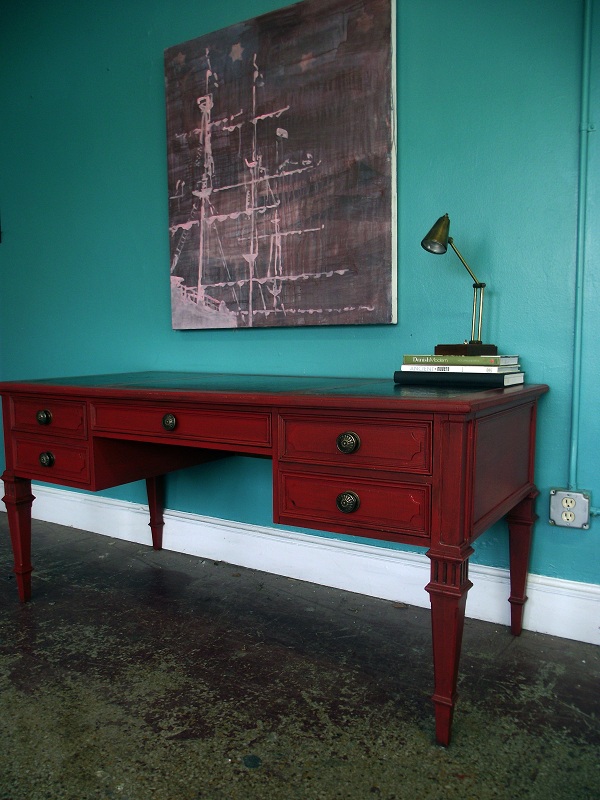 Vintage Ground: Vintage Distressed Red Executive Style Desk