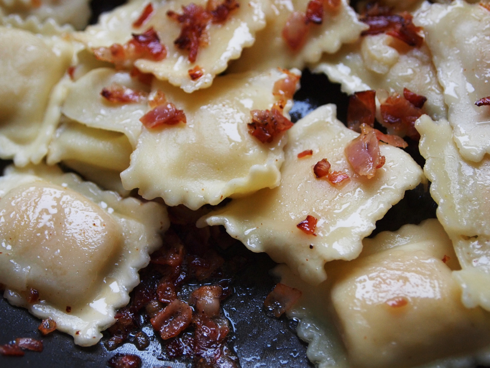 MAY ALL SEASONS BE SWEET TO THEE: Pumpkin Ravioli With Bacon Cream Sauce