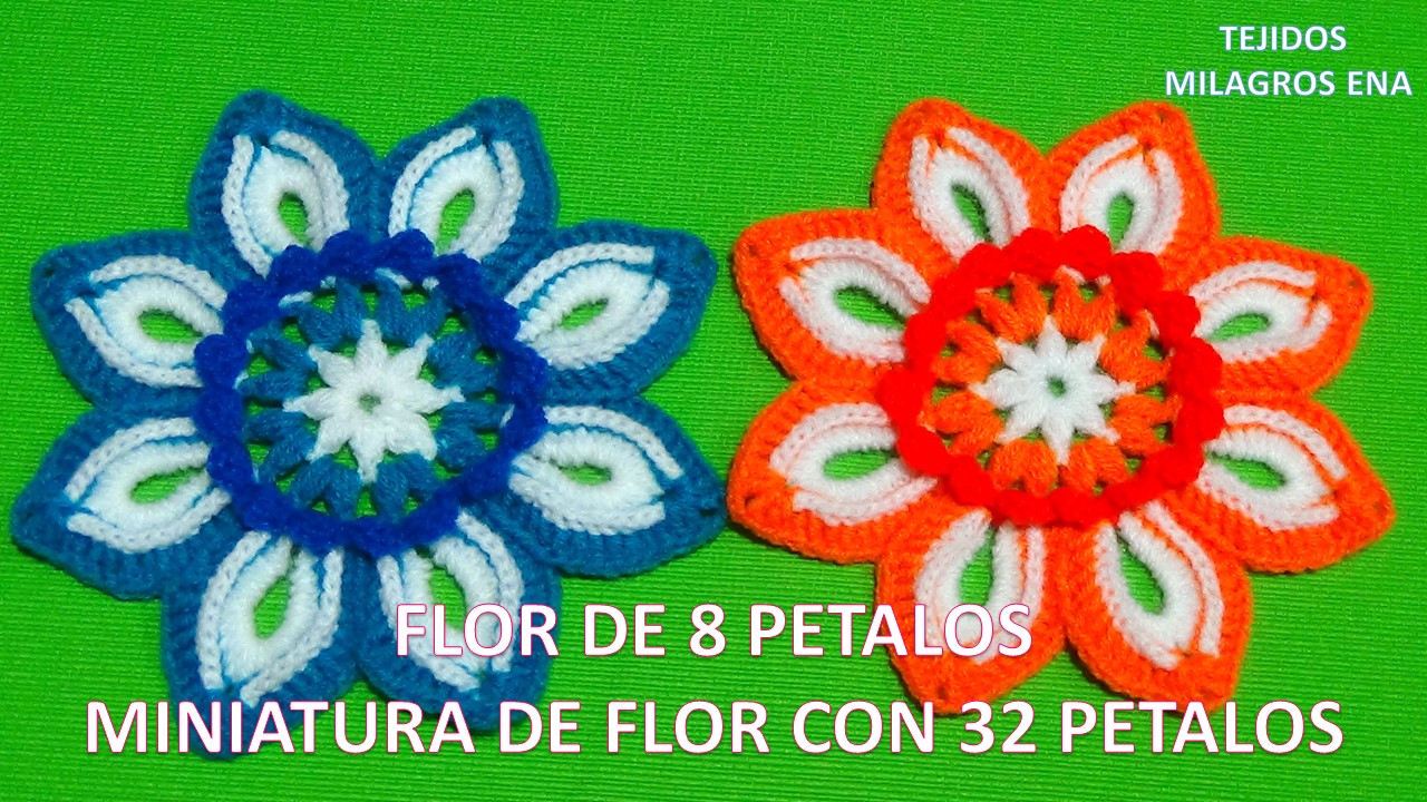MILAGROS ENA: Flor tejida a crochet de 8 pétalos paso a paso miniatura ...