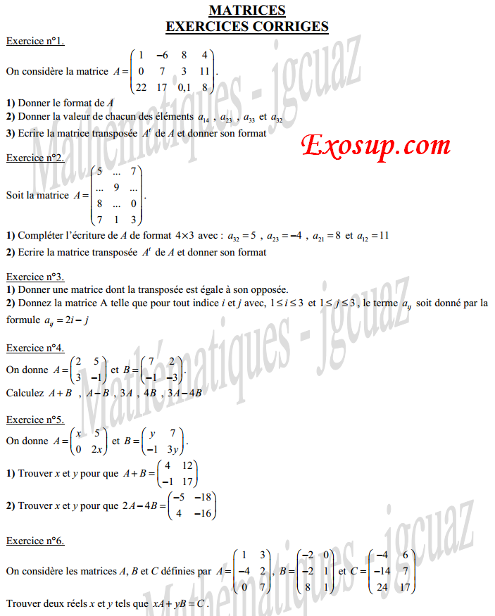 les matrices exercices corriges smpc s2 - ExoSup