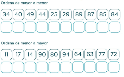 Matemáticas : Ordena de mayor a menor y de menor a mayor