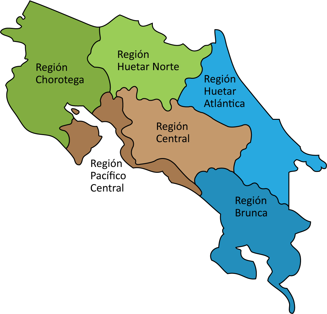 Regiones Socio-Económicas de Costa Rica: Mapa División Regiones