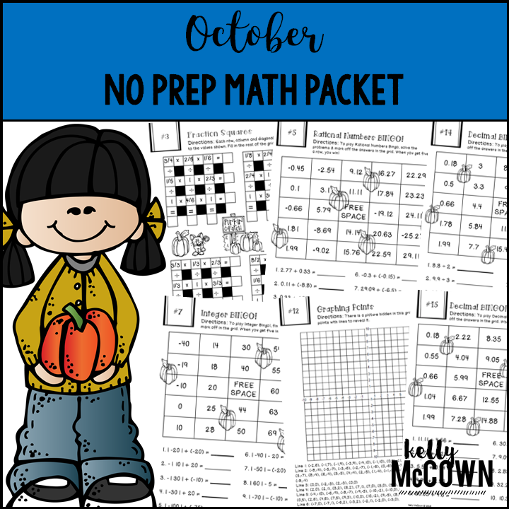 Kelly McCown: October NO PREP Math Packet - 7th Grade