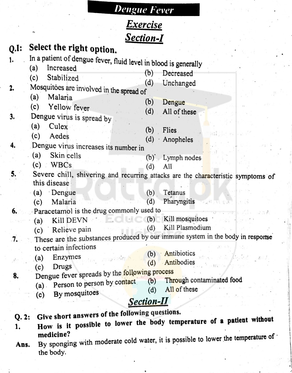 Questions Related to Dengue - MCQs and Questions Notes for Matric and ...