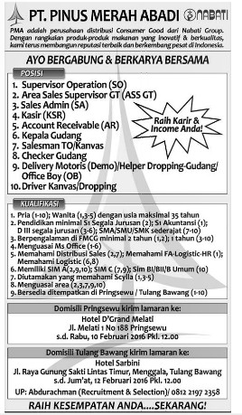 Lowongan Kerja PT. PINUS MERAH ABADI