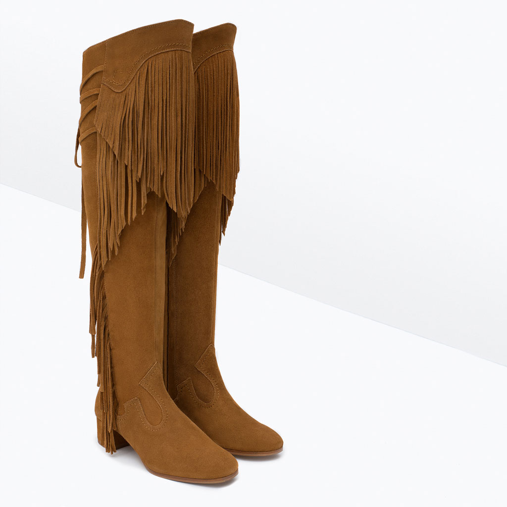 Nova Coleção ZARA: Bota Cano Alto em Couro com Franjas - ZAREAR