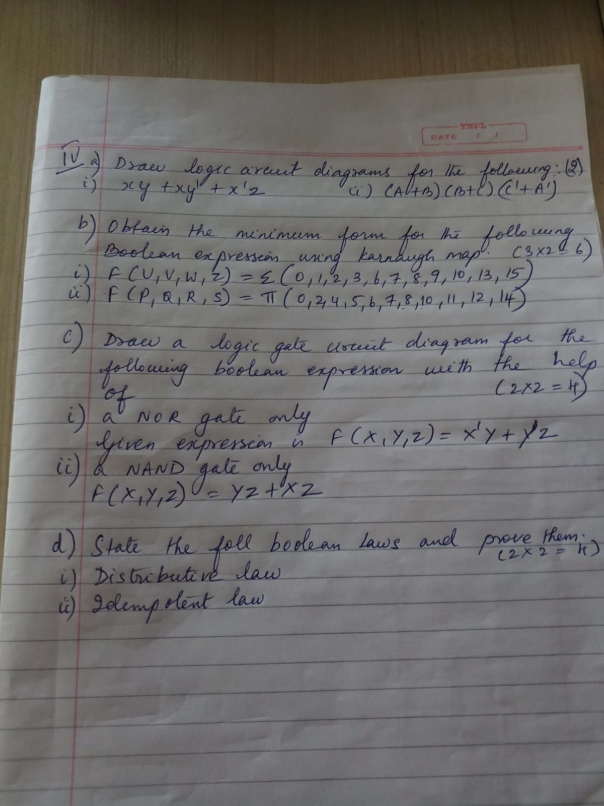 12ECPS: BOOLEAN ALGEBRA TEST