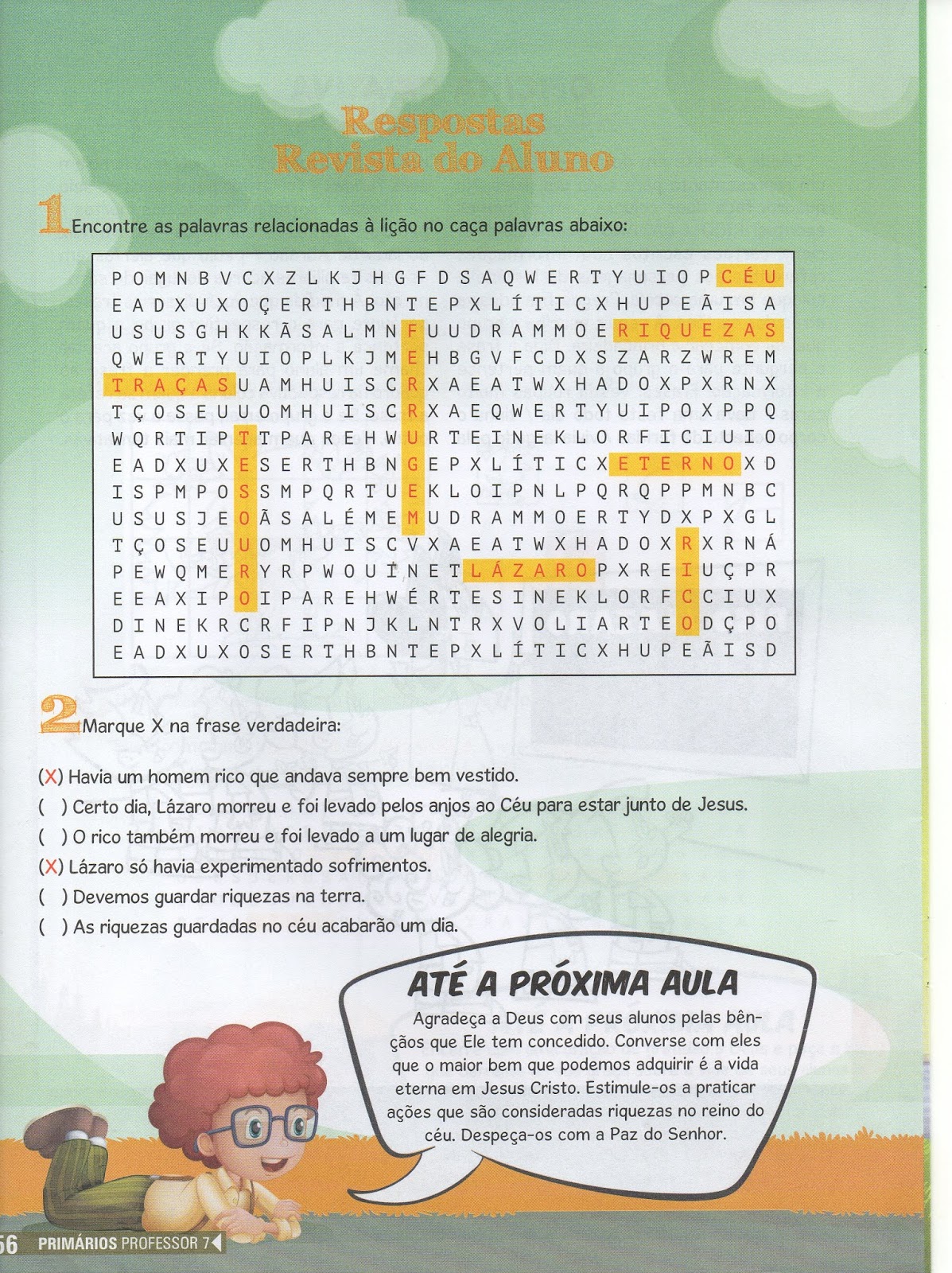 Adalia Helena: Lição 11- O Homem Rico e o Pobre Lázaro - Primários Revista