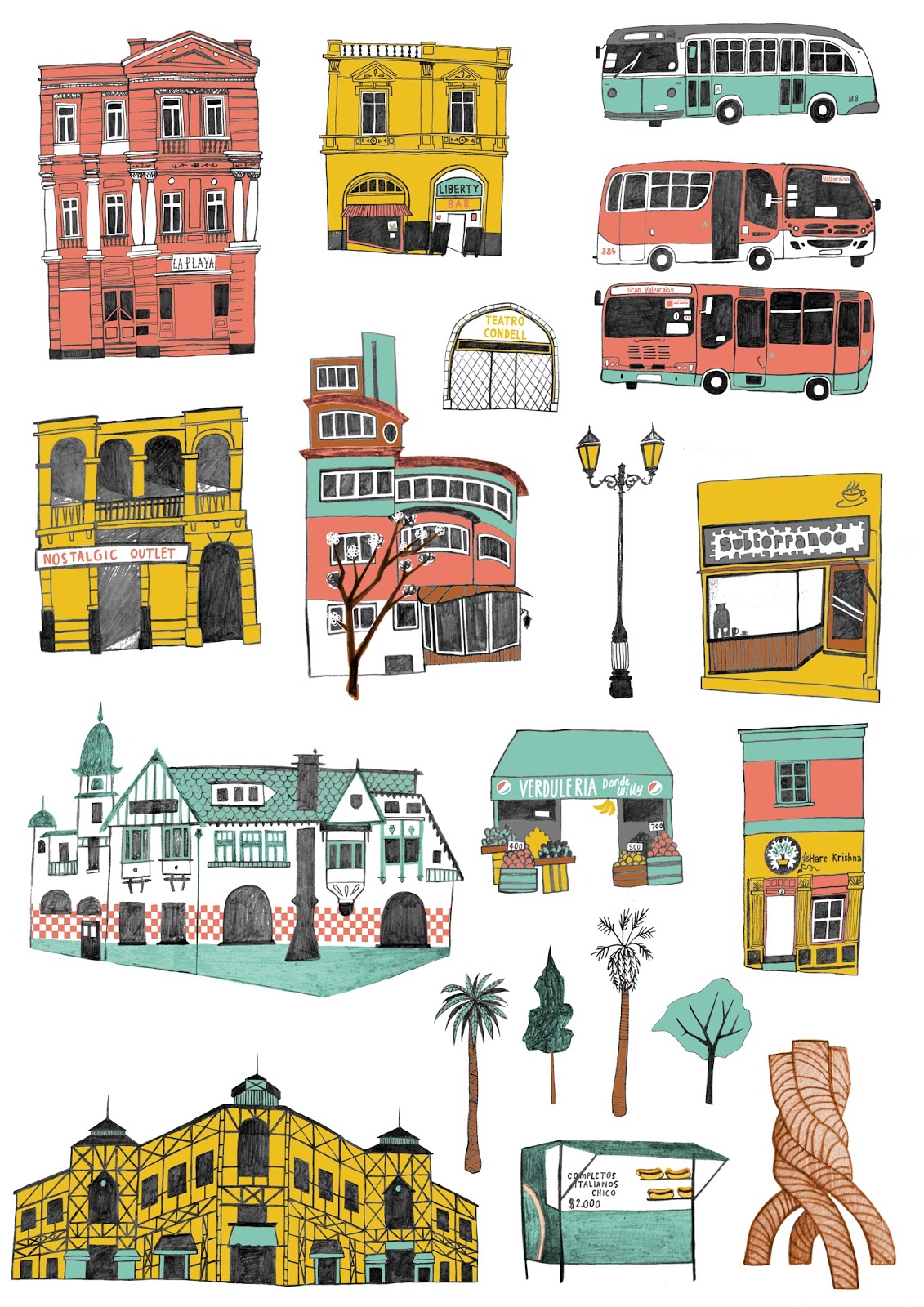 SW - Illustrator: Valparaiso coloured buildings