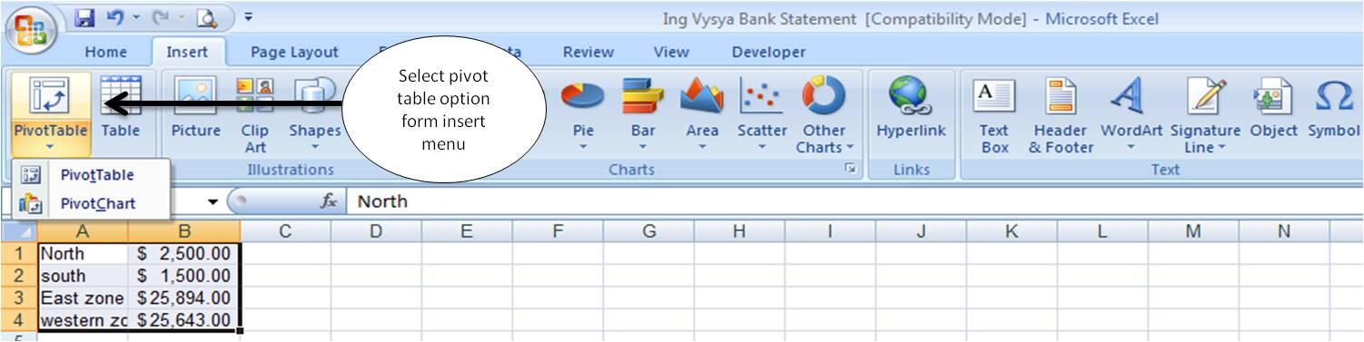 Excel: How to Insert pivot Table In Excel sheet 2007