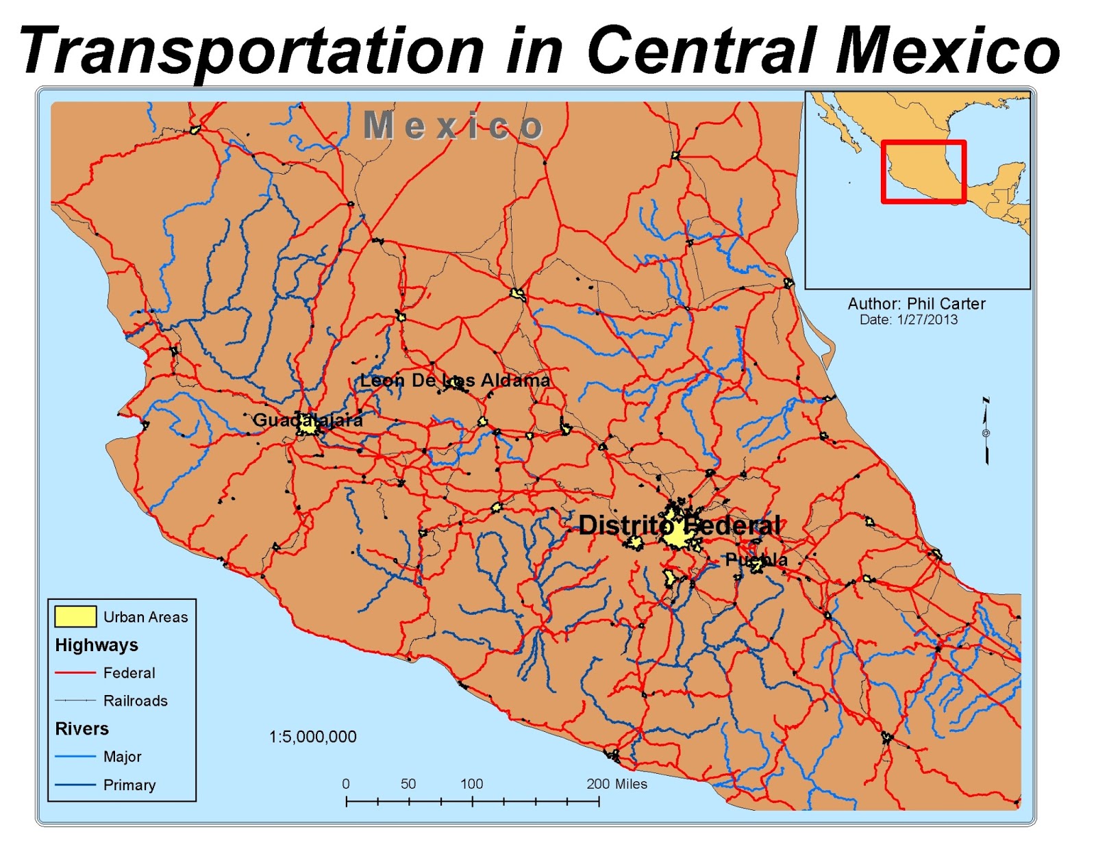 Phil's GIS: Transportation in Central Mexico