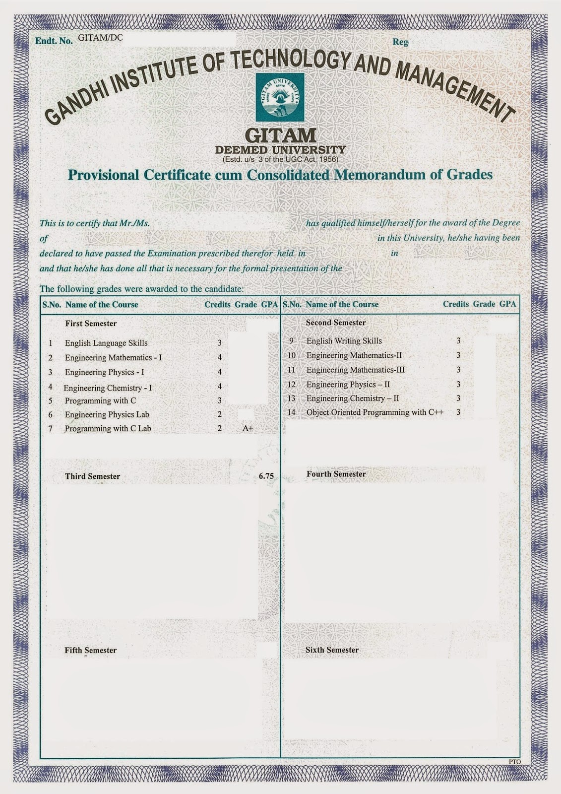 GITAM Certificates October 2014