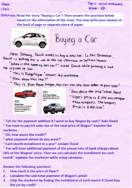Use english in teaching : written language: Buying a Car Worksheet