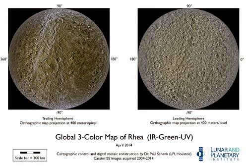 Solar system - maps & atlases: Global 3-Color map of Rhea, 2014