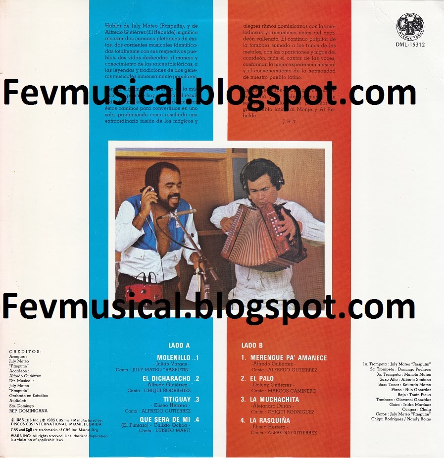 FEV MUSICAL: (1985) July Mateo "Rasputin" & Alfredo Gutierrez-El Monje ...