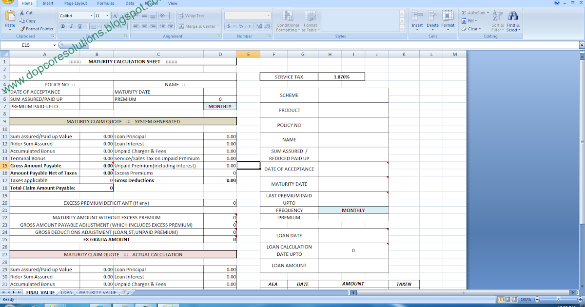 Latest PLI/RPLI Policy Maturity Bonus Manual Calculation Sheet [Revised ...
