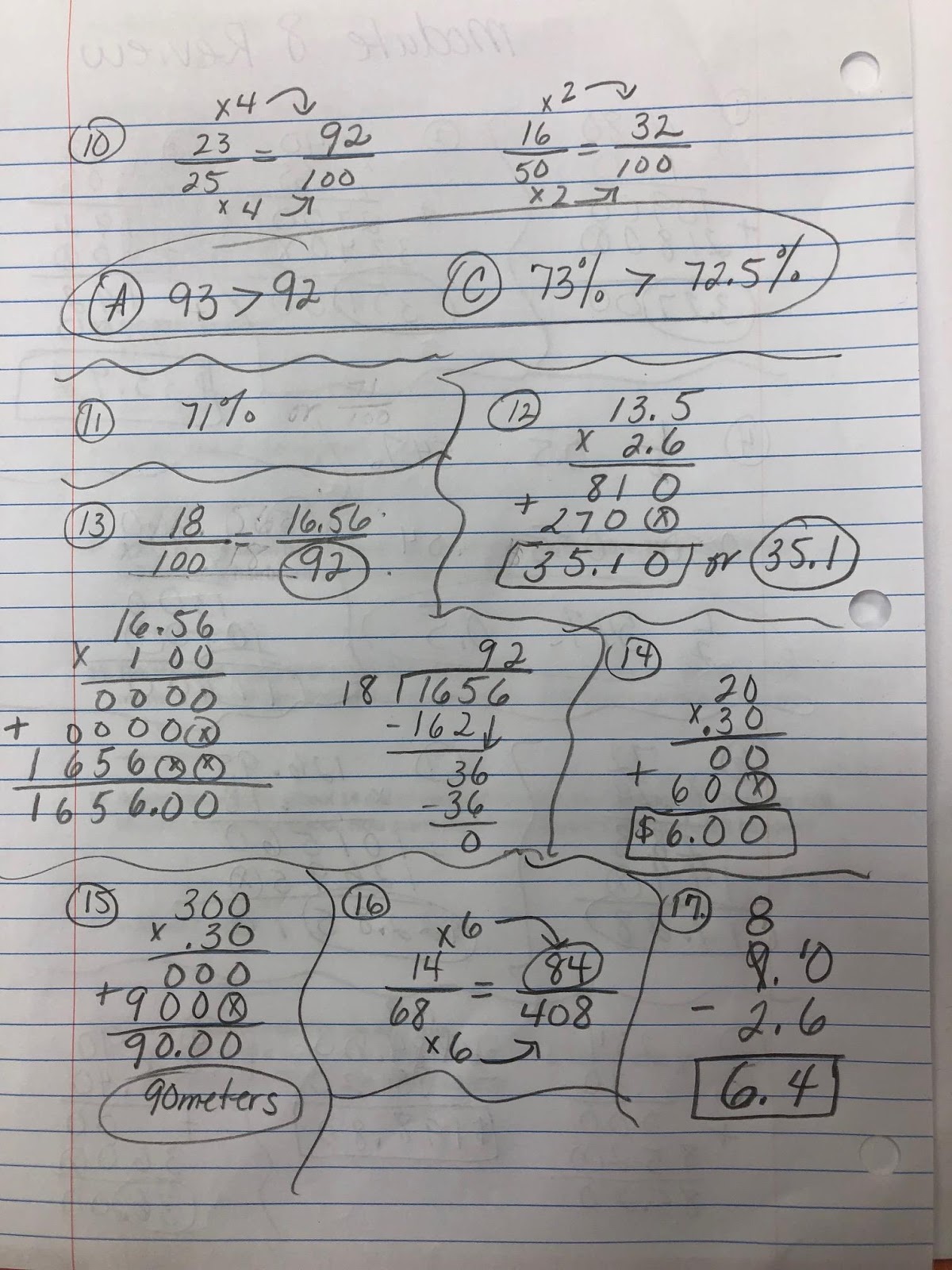Mrs. Negron 6th Grade Math Class: Module 8 Review - Work and Answers