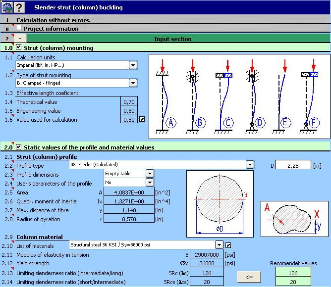 Calculation Slender Strut (Column) Buckling