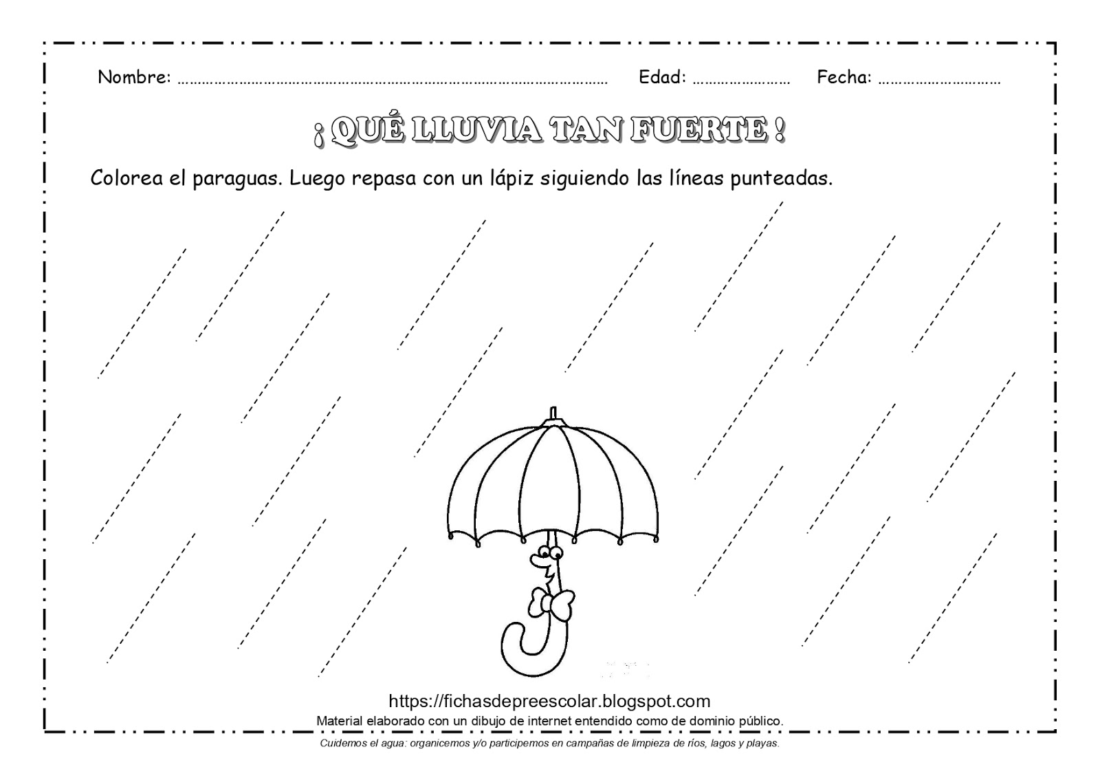 FICHAS DE EDUCACIÓN PREESCOLAR: ¡ QUÉ LLUVIA TAN FUERTE ! Ejercicio de ...
