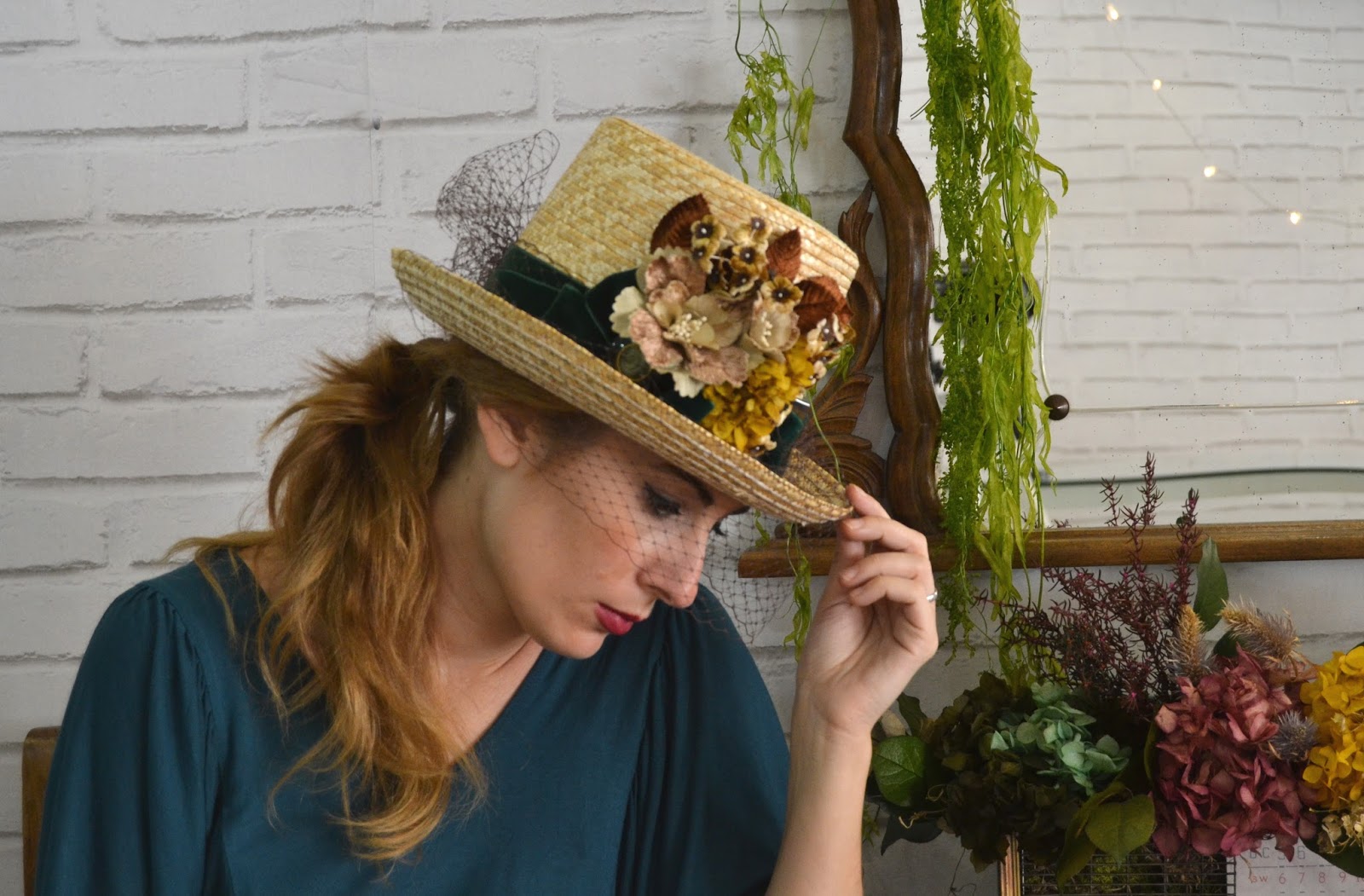 Chistera "Catherine" en Verde y Mostaza - LOS TOCADOS DE ANAIDA