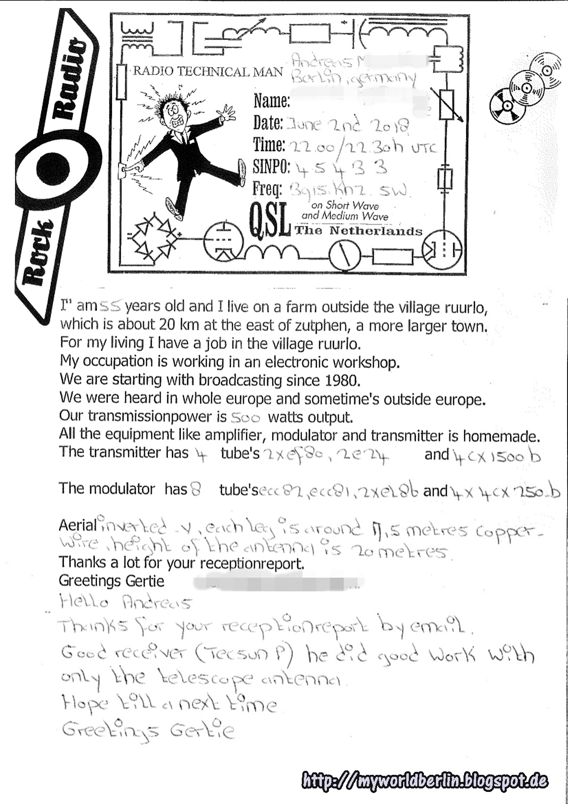 My World Berlin 내 세계는 베를린입니다 : Zwei eQSL-Karten - Two eQSL cards