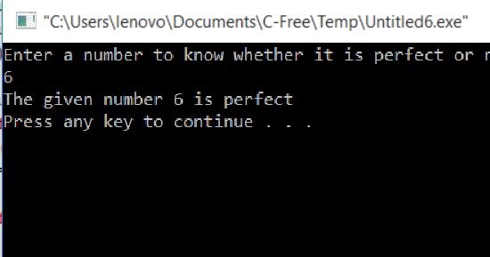All C Programs: Program 29:To know whether the given number is perfect ...