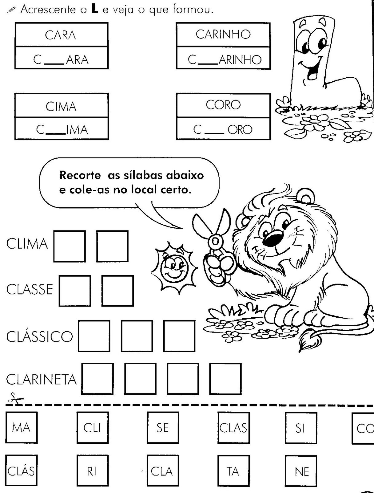 EDUCAÇÃO E ARTES: ATIVIDADES COM L INTERCALADO