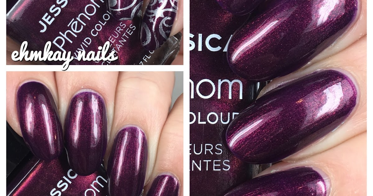 ehmkay nails: Jessica Cosmetics Phenom Red Beryl with Silver Swirl Stamping