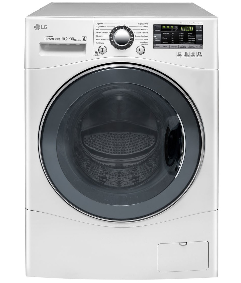 Roupa suja se lava na máquina!: Lava e seca LG Big Door 10,2 kg/6 kg - Branca (WD1412RTB)