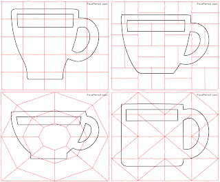 Four grid: Free printable Cup grid line drawing worksheet/activity for kids