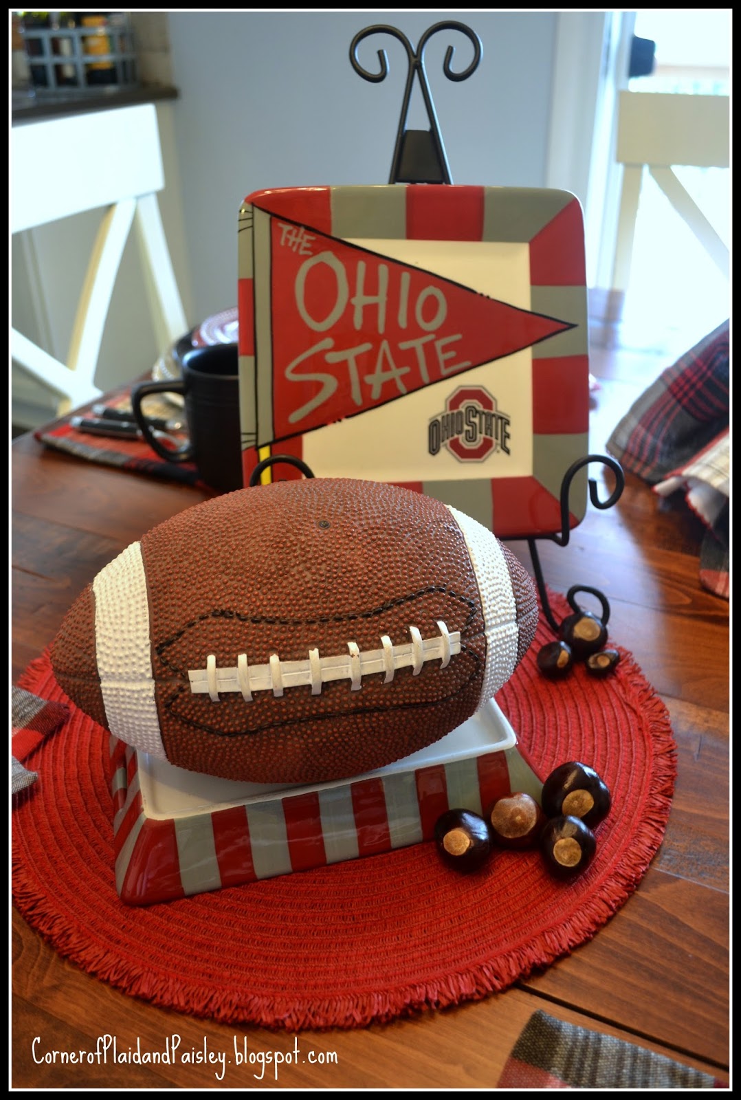 Ohio State Buckeyes Table - Corner of Plaid and Paisley