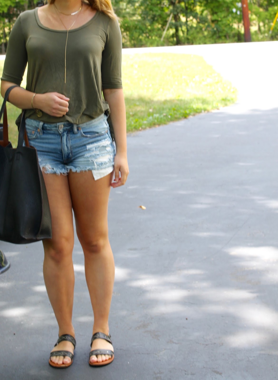 Back to the Basics: Olive Tee and Cutoffs | Grand Slams & Glitter