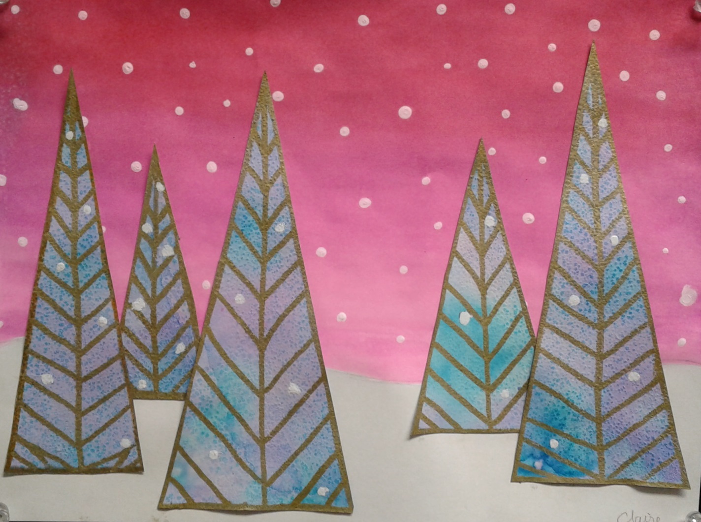 a faithful attempt: Contemporary Evergreen Trees Mixed Media Collage