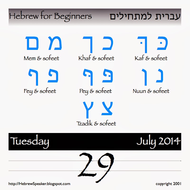 HebrewSpeaker: Today's Hebrew lesson; The final forms, or "Sofeet".