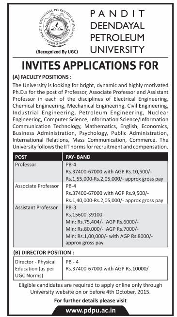 PDPU Recruitment 2015 For Professor & Associate / Assistant Professor ...