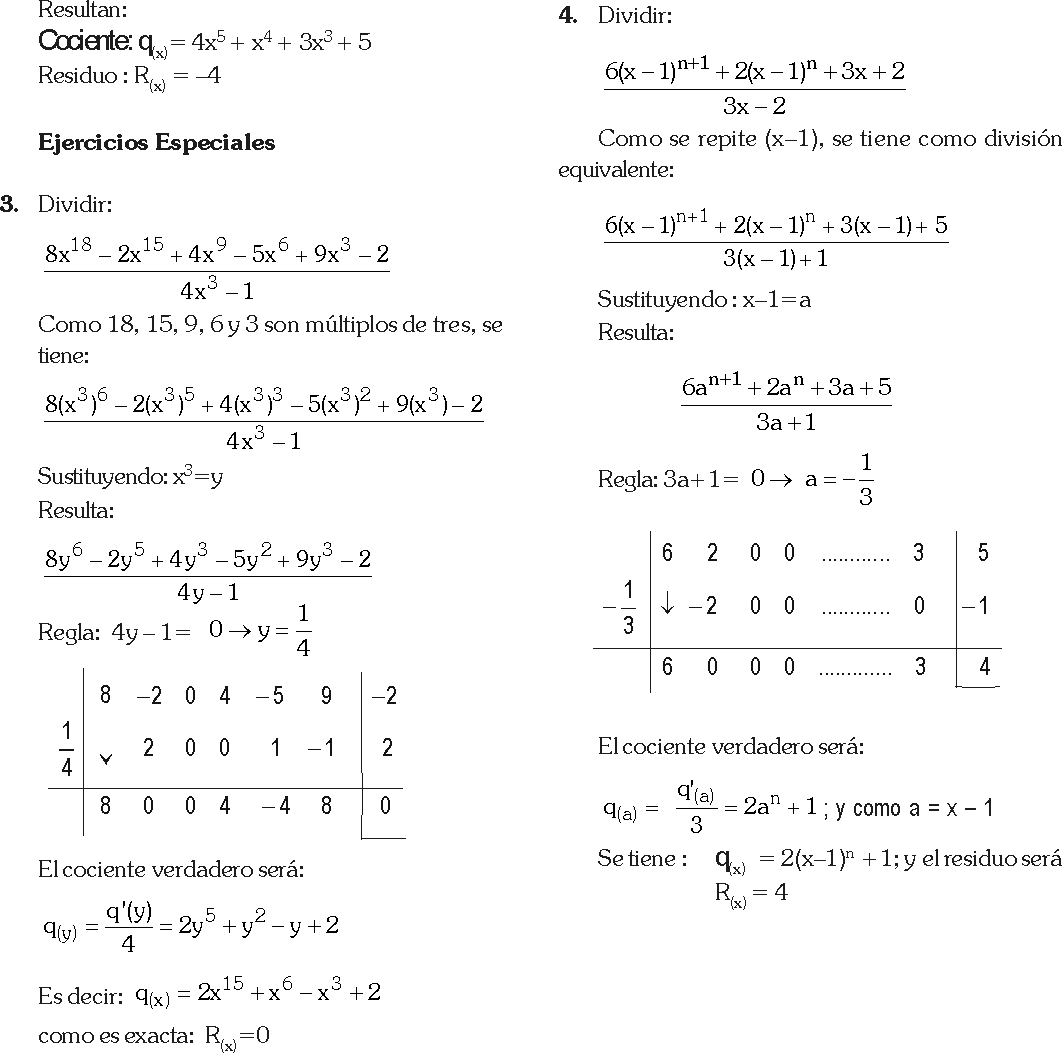 DIVISION ENTRE POLINOMIOS METODOS - EJEMPLOS Y EJERCICIOS RESUELTOS